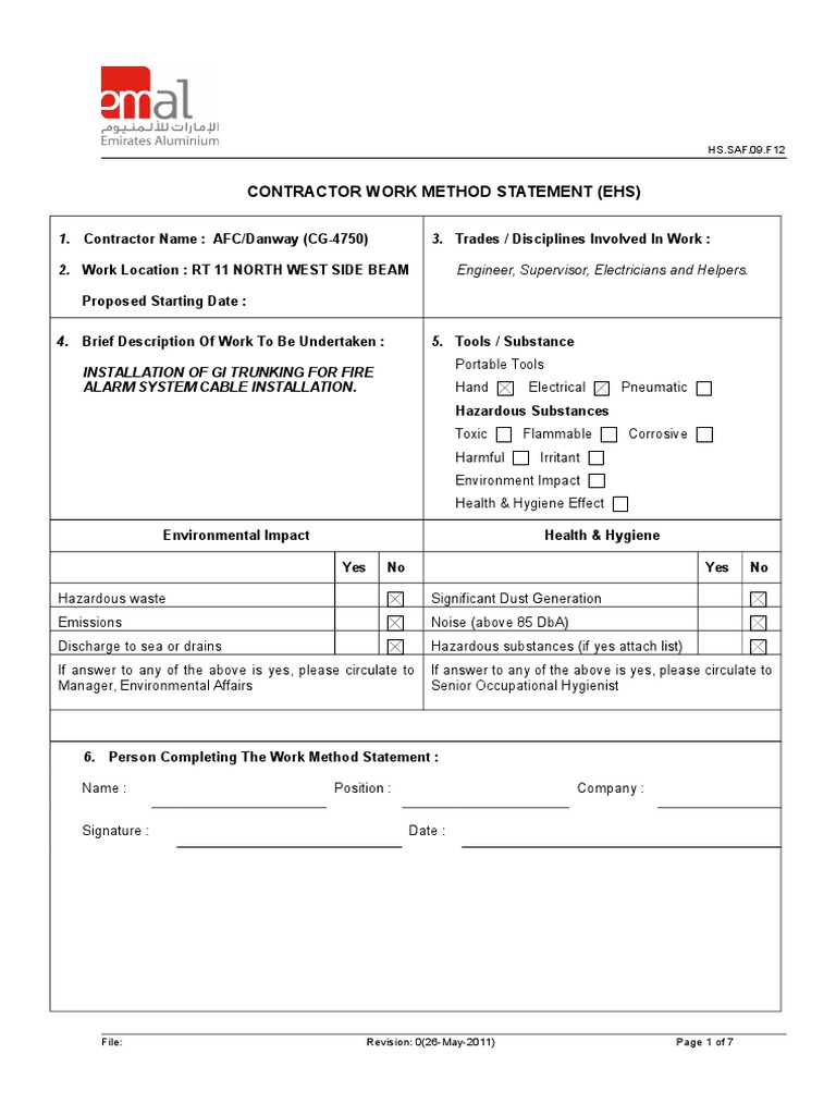 GI Trunking Installation Method Statement | PDF | Prevention | Safety