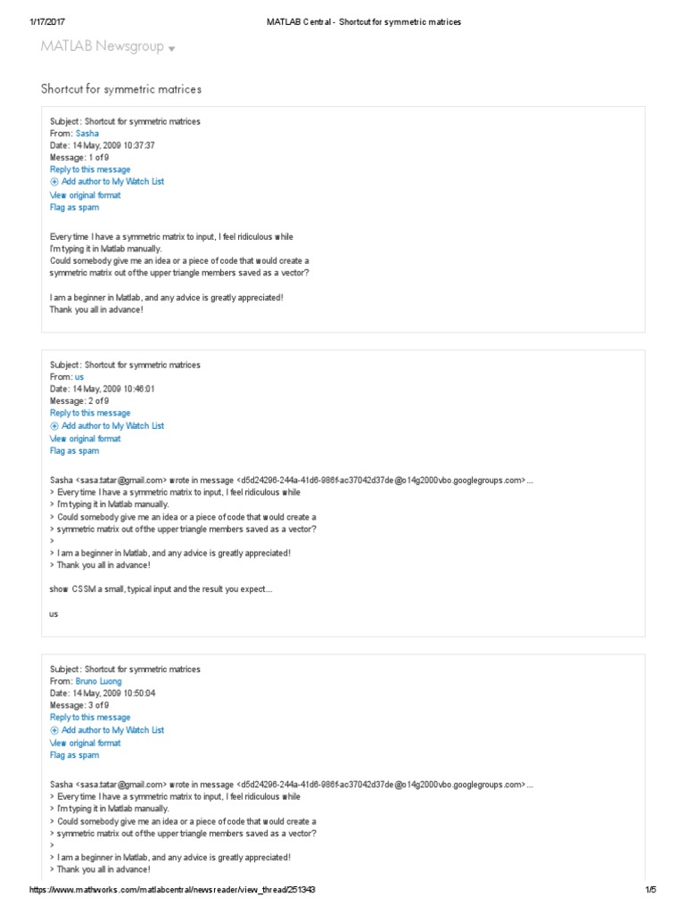 MATLAB Central - Shortcut For Symmetric Matrices | PDF | Matrix ...