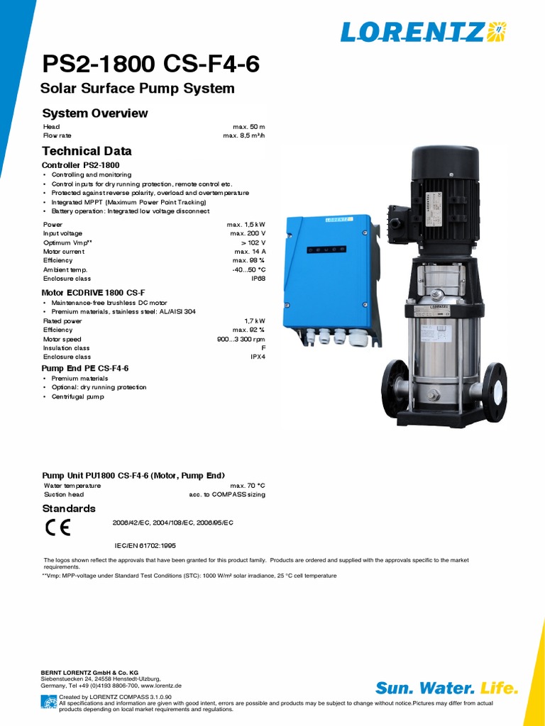 Lorentz Ps2 1800 Cs F | PDF | Pump | Battery (Electricity)