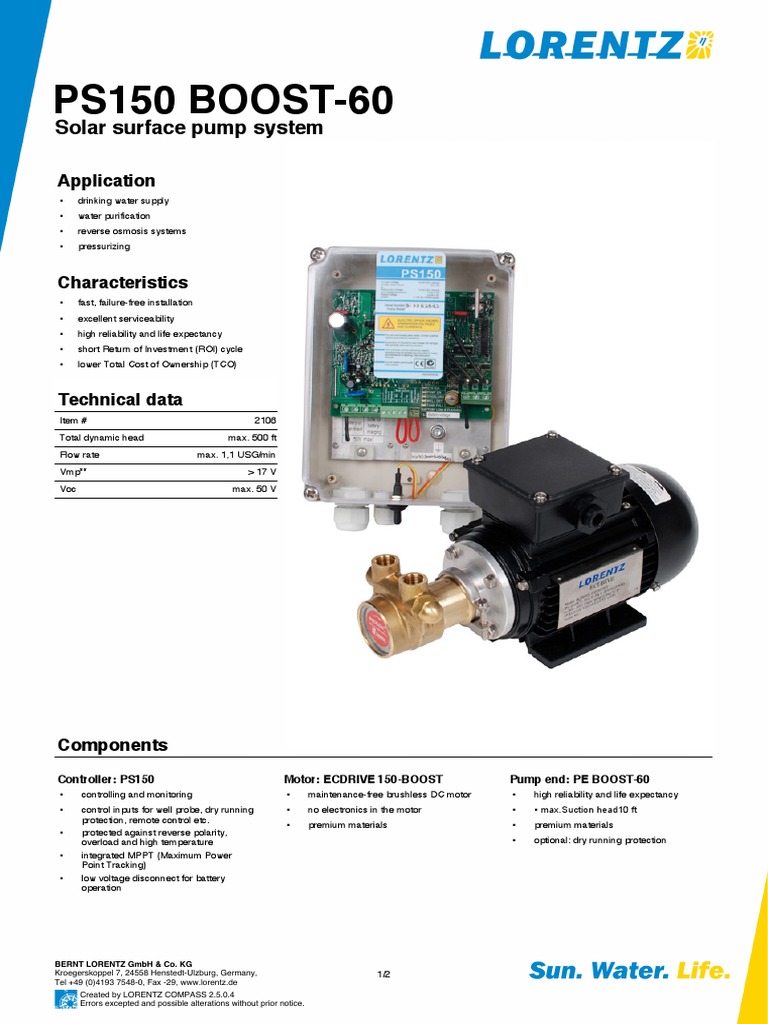 Lorentz Ps150 Boost | Pump | Reliability Engineering
