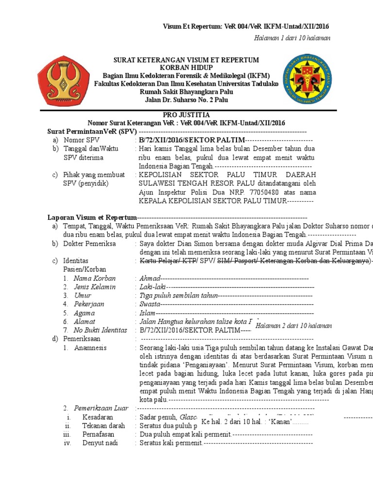 Laporan Visum Et Repertum Korban Hidup - Kasus 4 | PDF
