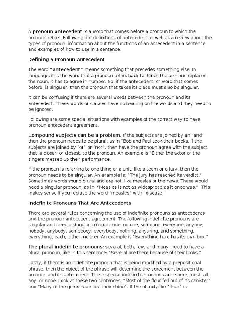 Pronoun Antecedent Agreement: Definitions, Types of Pronouns, and ...