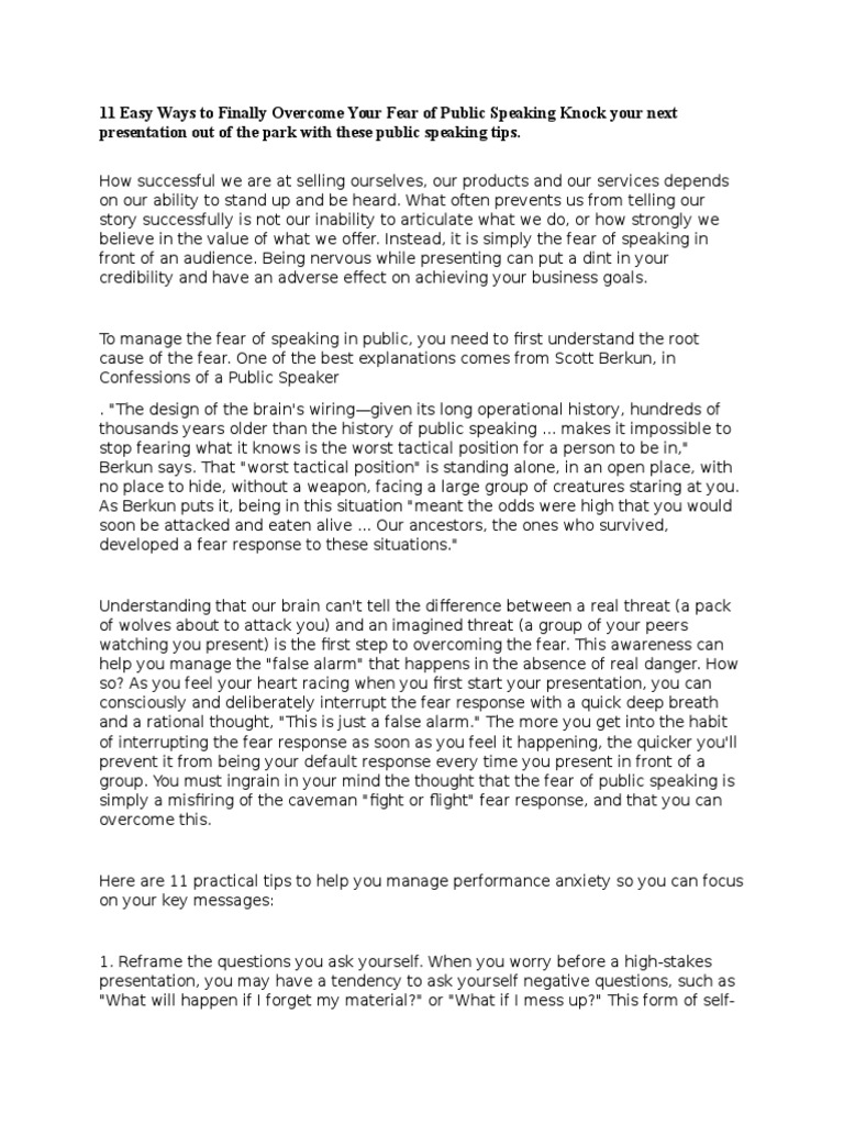 11 Easy Ways To Finally Overcome Your Fear Of Public Speaking Pdf