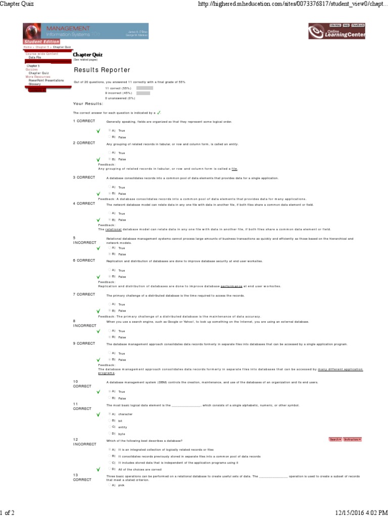 Chapter5 Quiz | PDF | Data Model | Databases