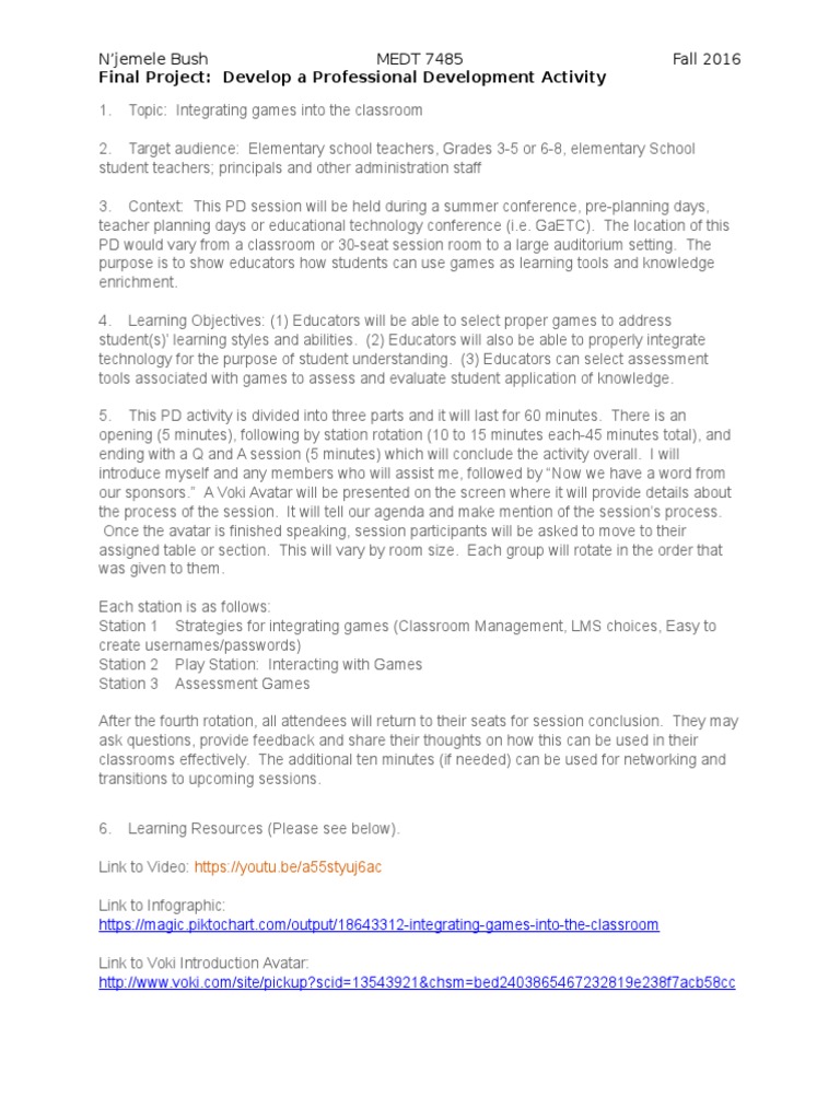 Final Project: Develop A Professional Development Activity: N'jemele ...