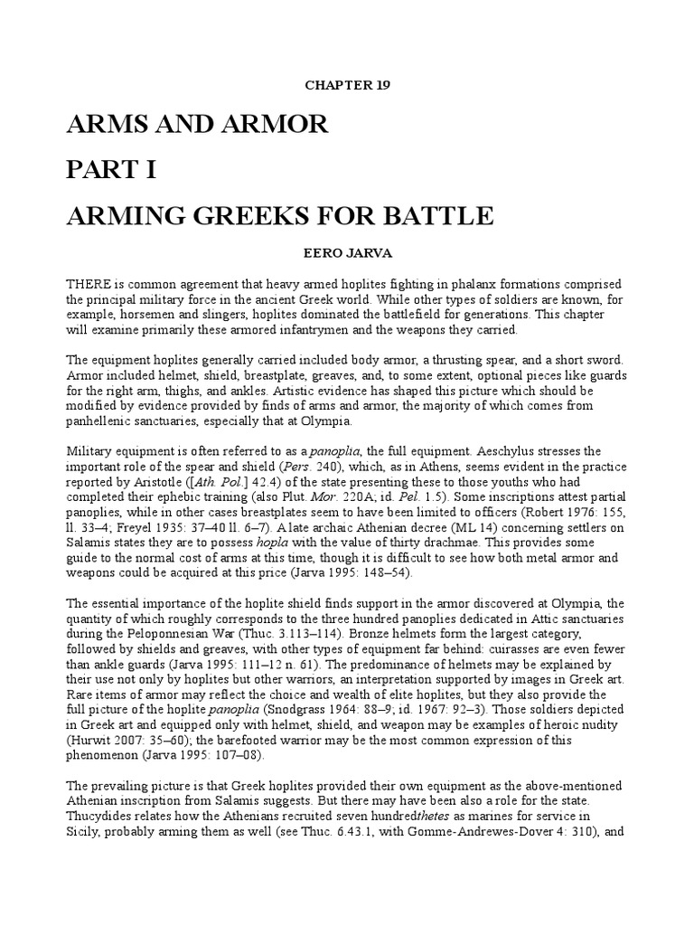 Greek Hoplite Panoply and Warfare | PDF | Sword | Shield