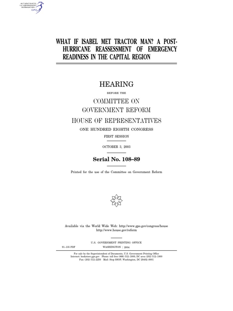 House Hearing, 108TH Congress - What If Isabel Met Tractor Man? A Post ...
