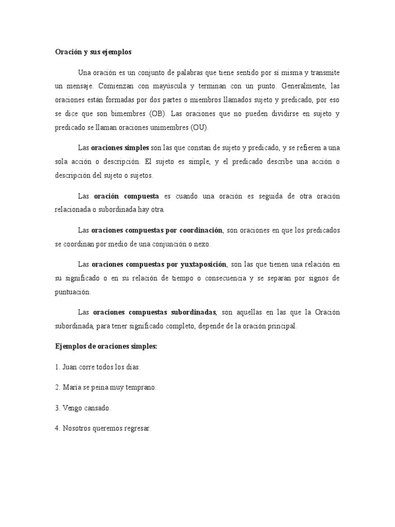 Oración y Sus Ejemplo1 | PDF