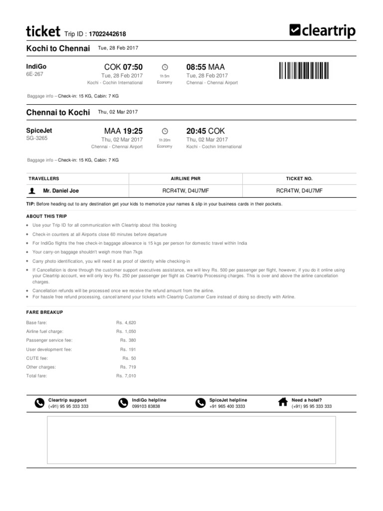 Cleartrip Flight E-Ticket | PDF | Aviation | Transport