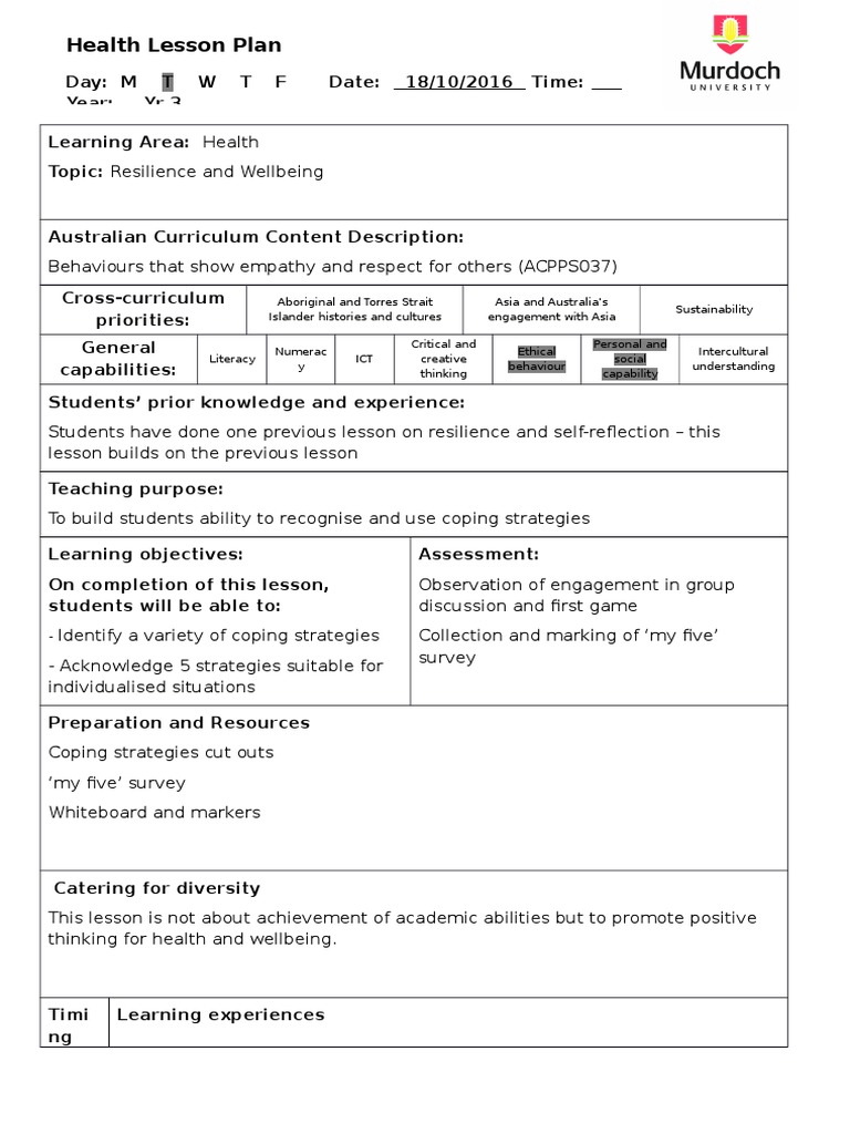 Health Lesson 2 | Download Free PDF | Psychological Resilience | Lesson ...