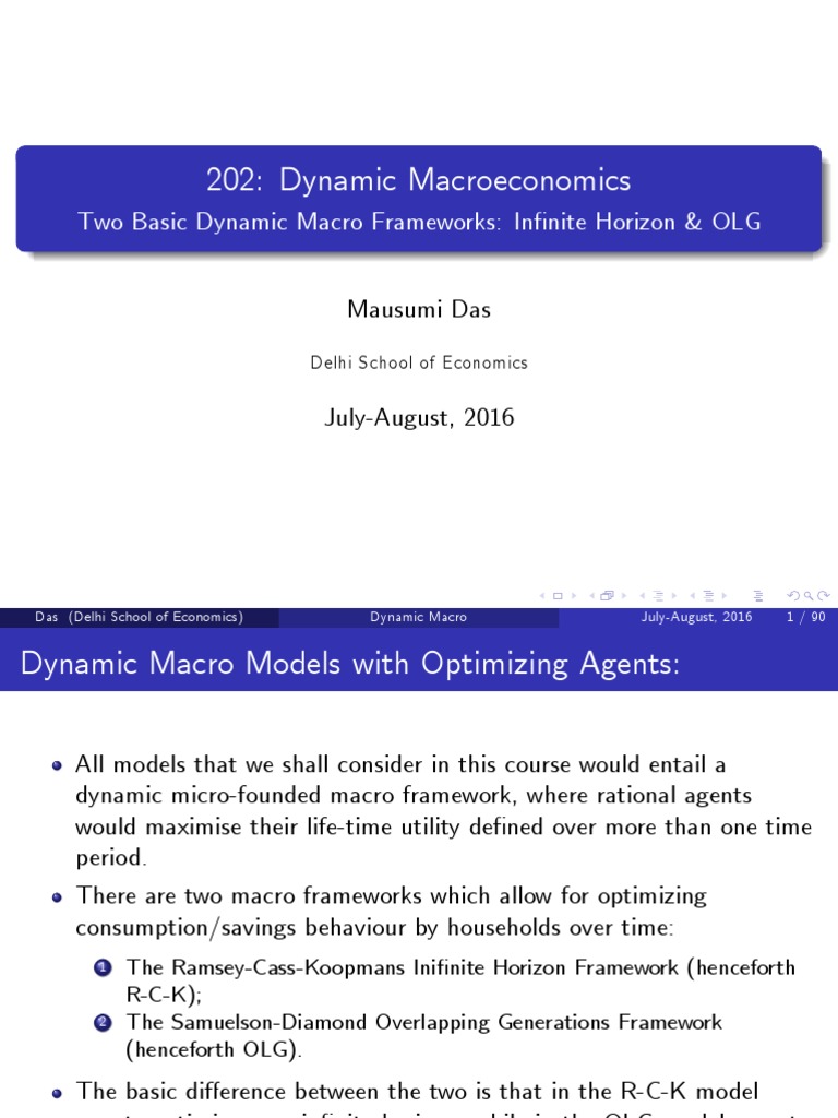 Dynamic Macro Basic Macro Frameworks Summer 2016 1 | PDF | Optimal ...