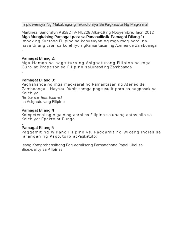 Impluwensya NG Makabagong Teknolohiya Sa Pagkatuto NG Mag | PDF