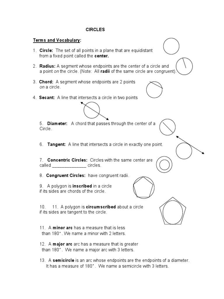 Circle Vocabulary | PDF | Circle | Angle