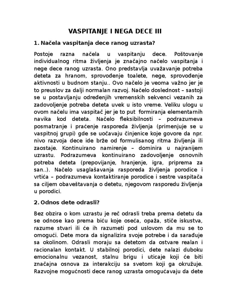 Vaspitanje I Nega Dece | PDF