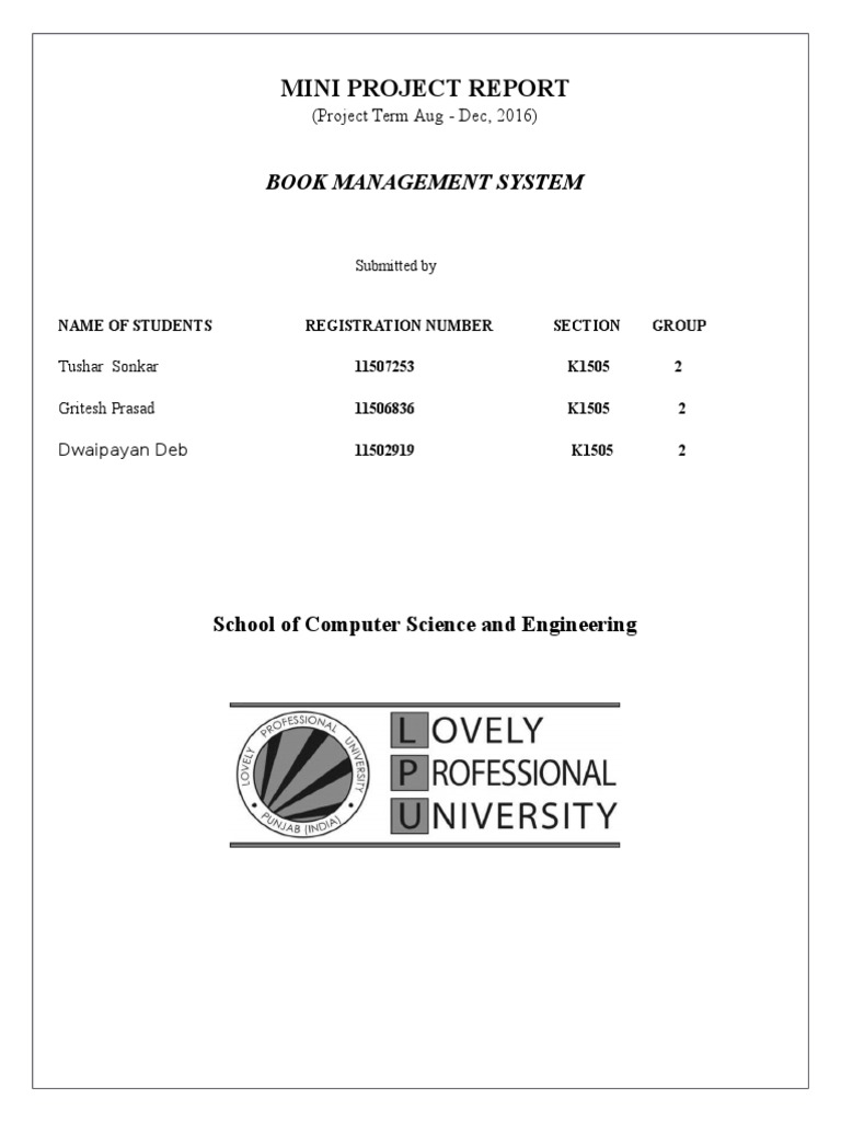Book Management System: A Mini Project Report on Developing a Software ...
