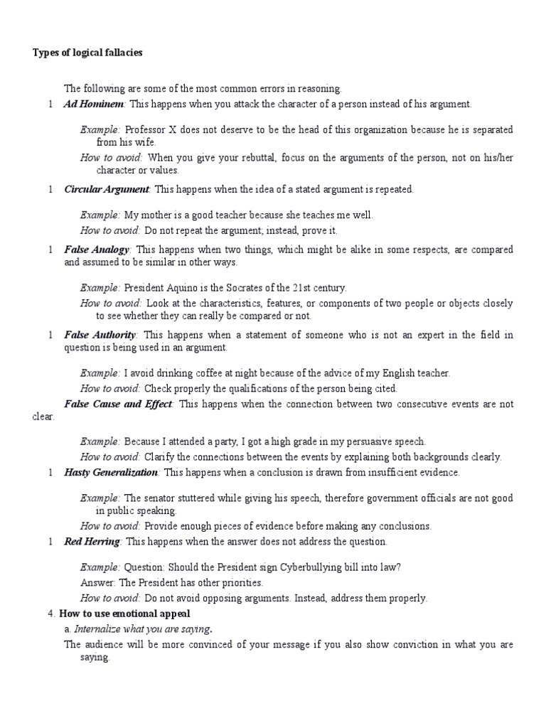 Common Types of Logical Fallacies | PDF | Argument | Fallacy