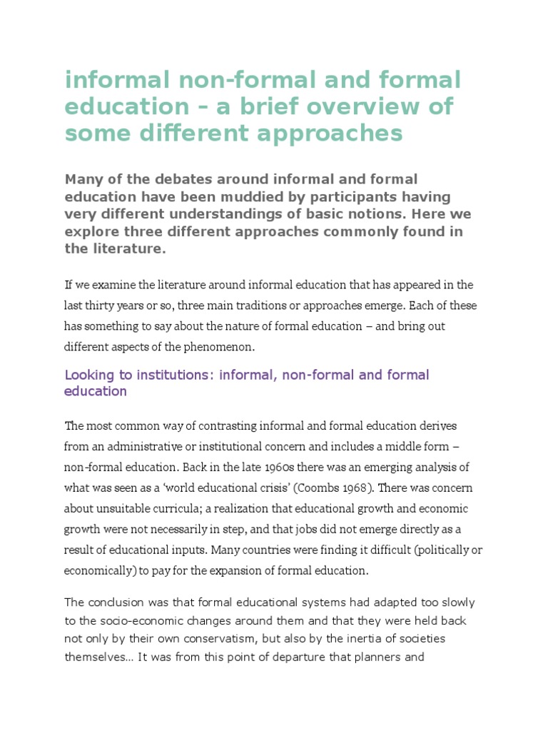 Comparing Formal, Informal, and Non-Formal Education | PDF | Science ...