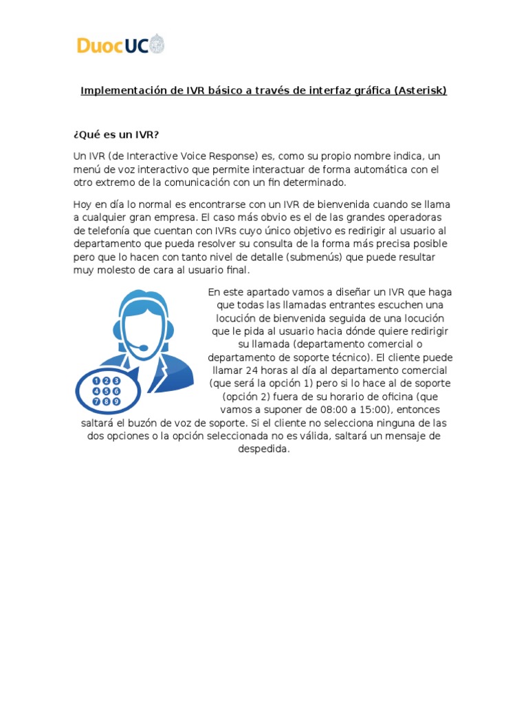 Implementación de IVR Básico A Través de Interfaz Grafica | PDF | Respuesta de Voz Interactiva ...