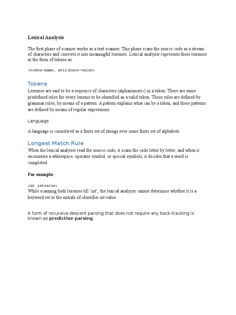 Lexical Analysis: Tokens | PDF