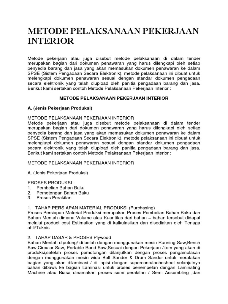 Contoh Metode Pelaksanaan Pekerjaan Interior | PDF
