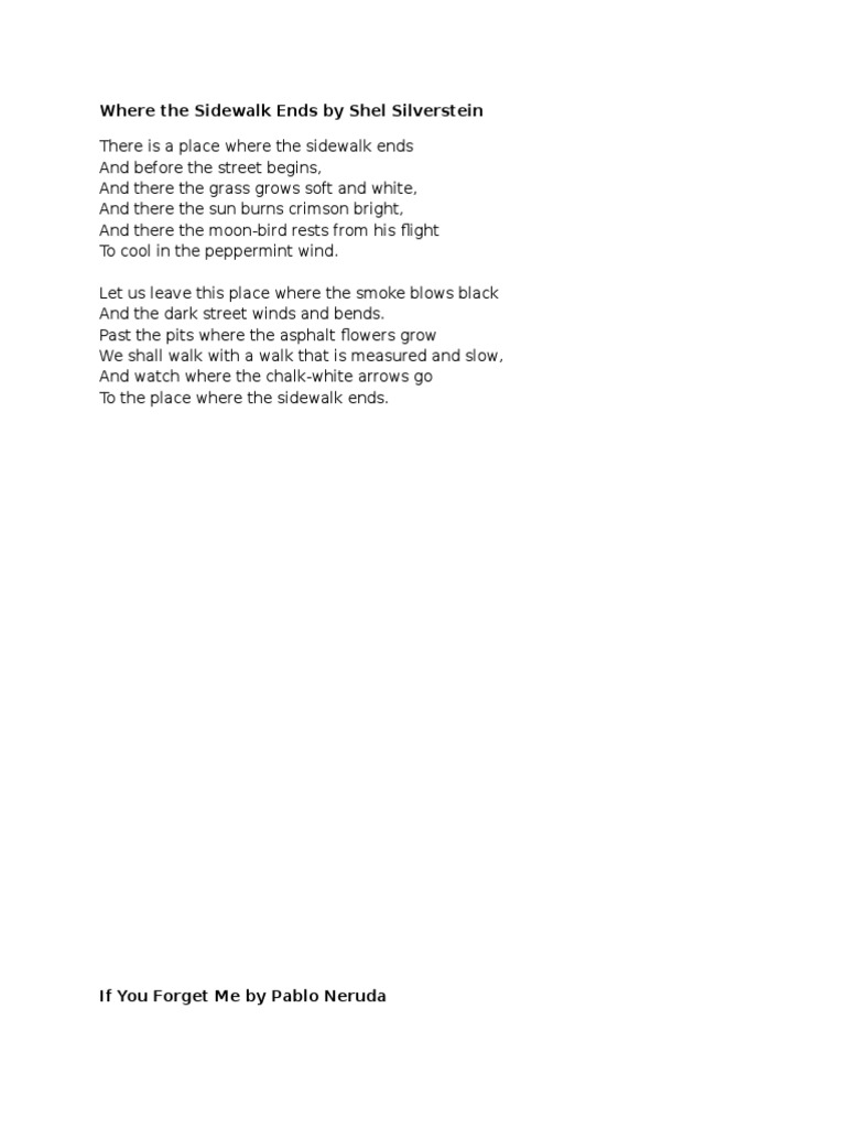 Shel Silverstein's "Where the Sidewalk Ends" | PDF