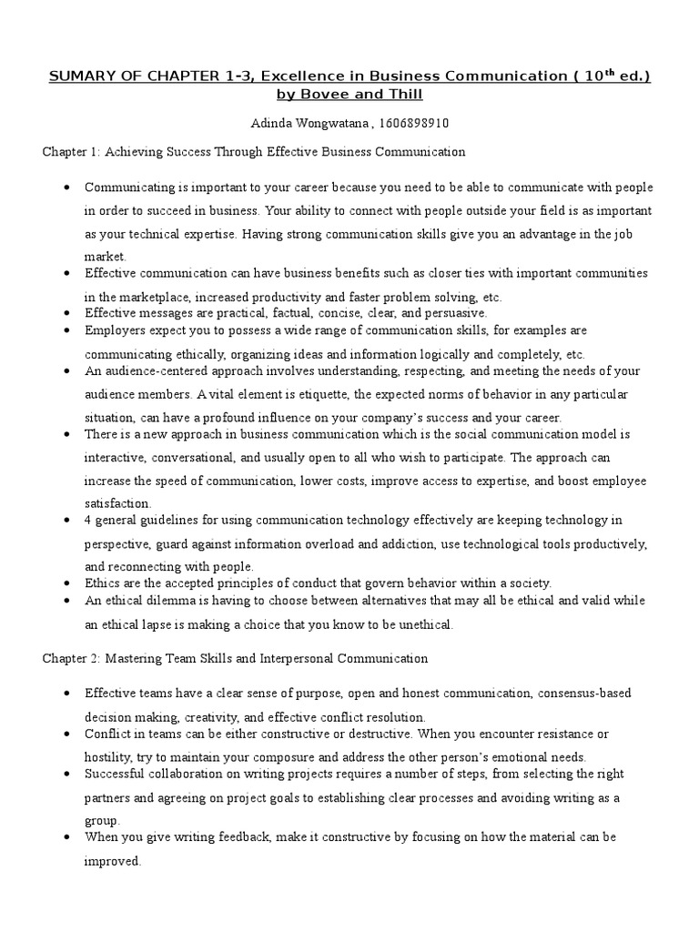 Sumary of Chapter 1-3 Bovee Thill | PDF | Nonverbal Communication ...