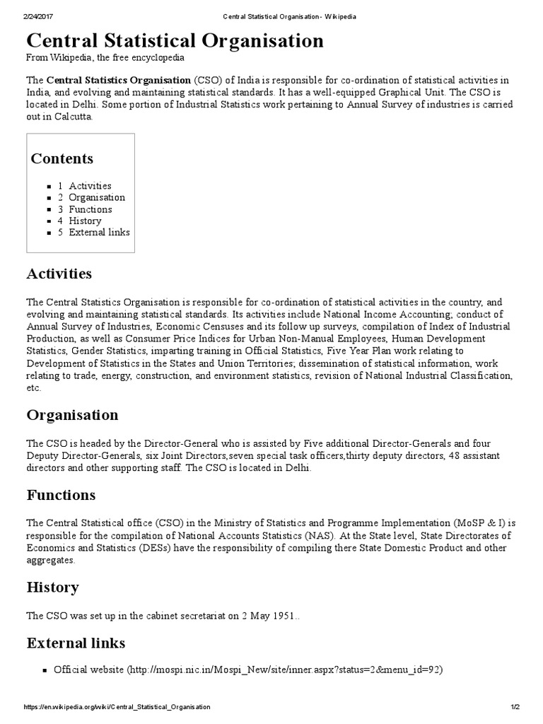 Central Statistical Organisation Wikipedia Pdf Government Business