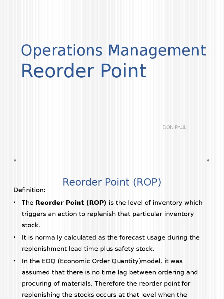 Operations Management: Reorder Point | PDF