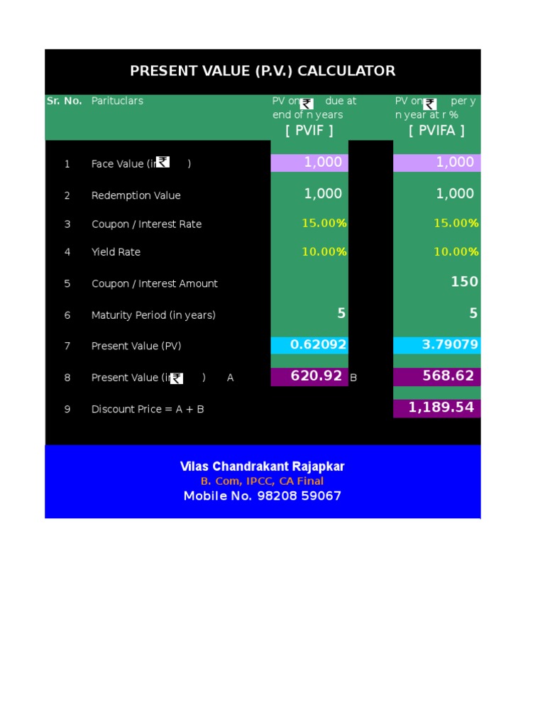 Present Value (P.V.) Calculator: (Pvif) (Pvifa) 1,000 1,000 1,000 1,000 ...