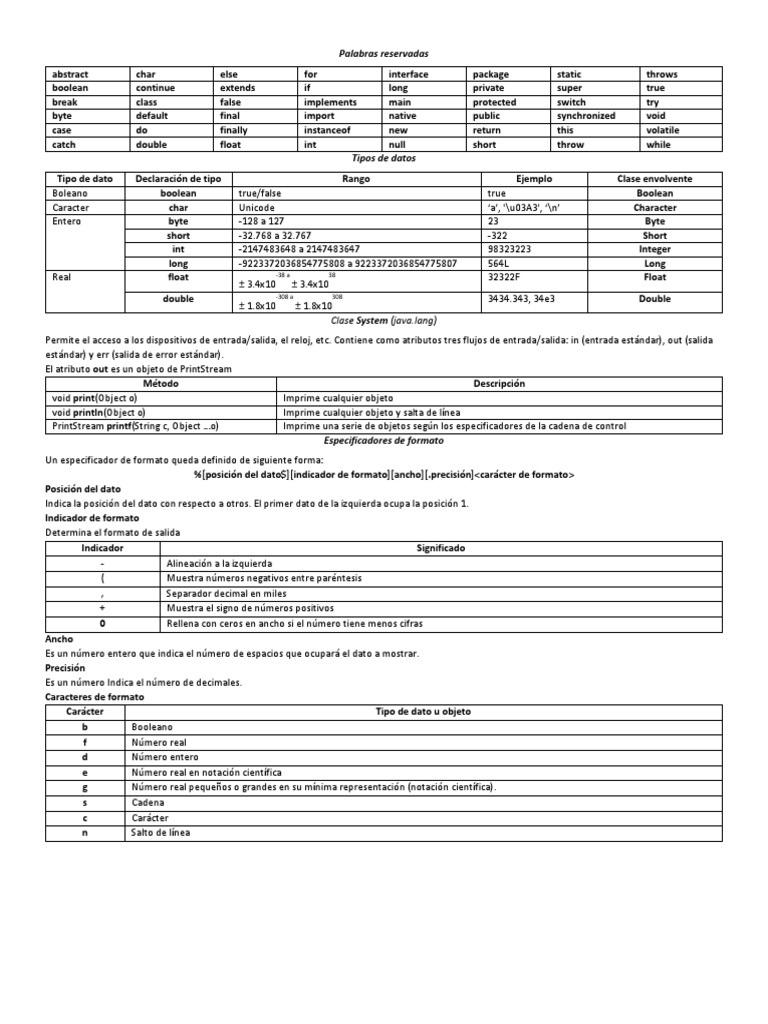 Palabras Reservadas: Clase System (Java - Lang) | PDF | String ...