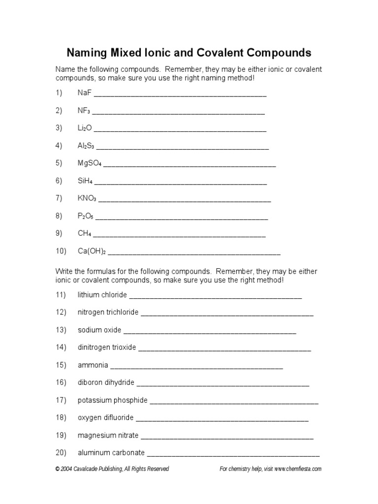 Naming Mixed Ionic and Covalent Compounds | PDF | Nitrogen | Metallic ...
