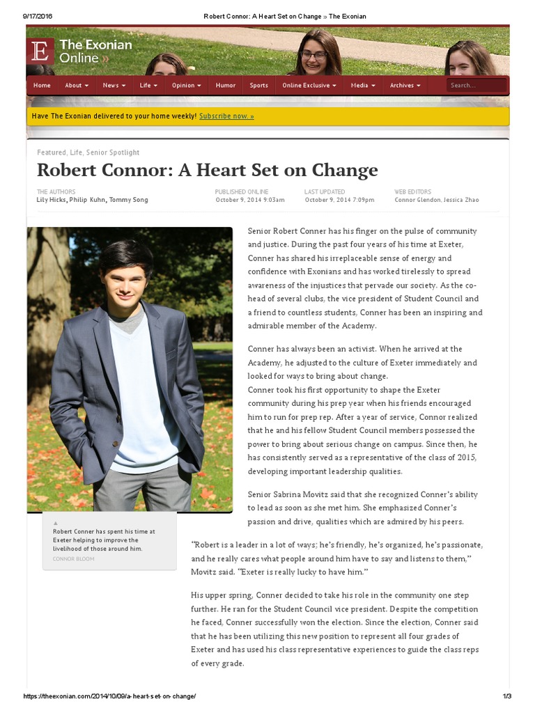 Robert Conner Heart Set On Change Profile | PDF