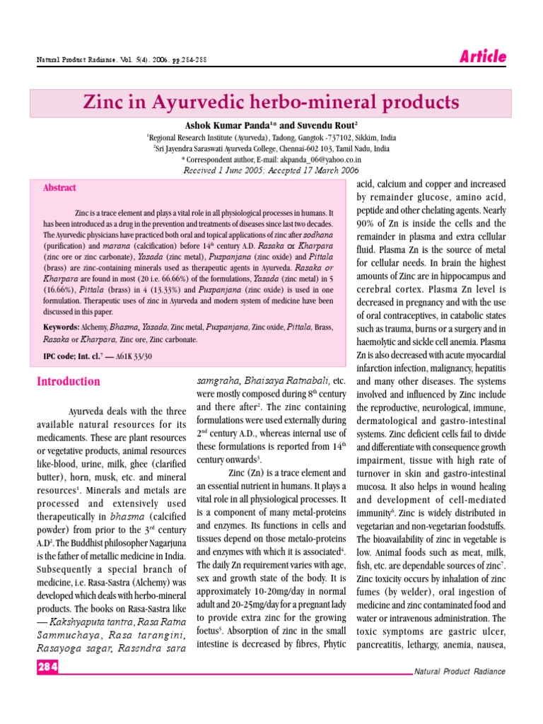 Zink | PDF | Zinc | Ayurveda