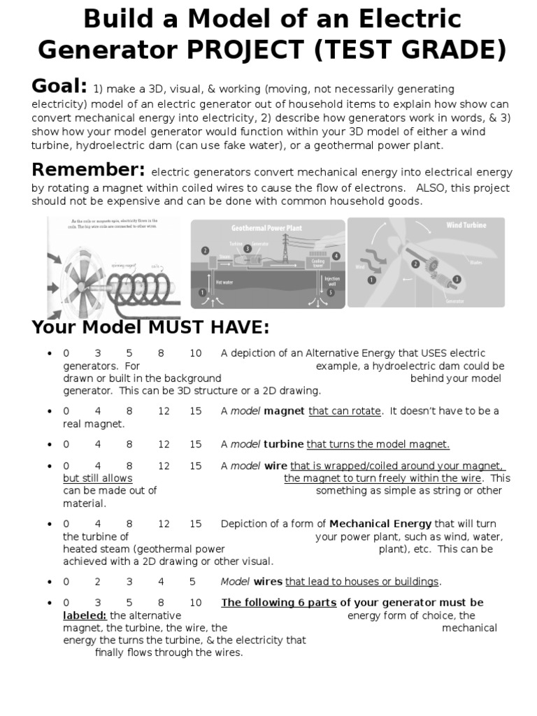 Build An Electric Generator Model Project | PDF | Electric Generator ...