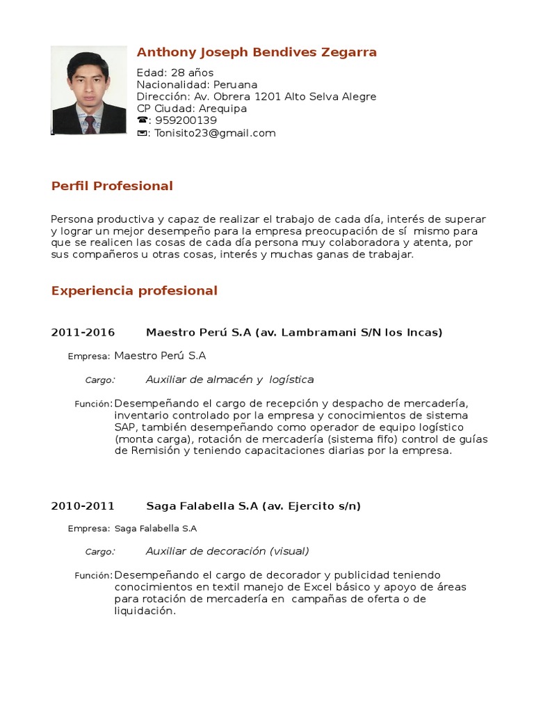 CV Anthony | PDF | Business | Educación avanzada