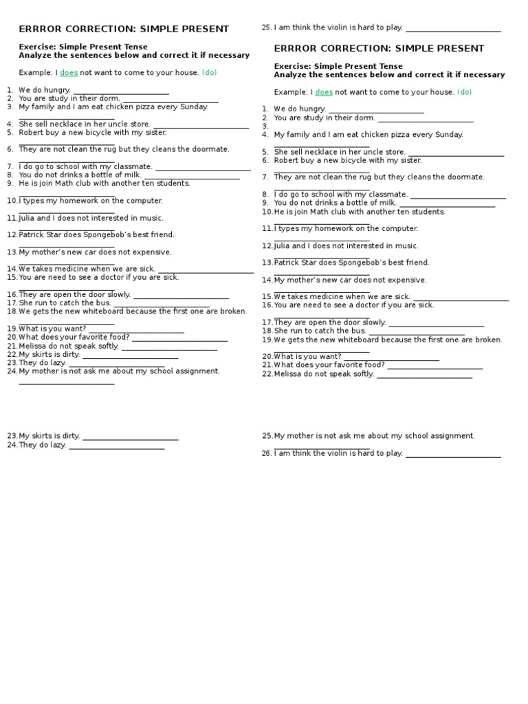 Correcting Errors in Simple Present Tense Sentences | PDF | Linguistic ...