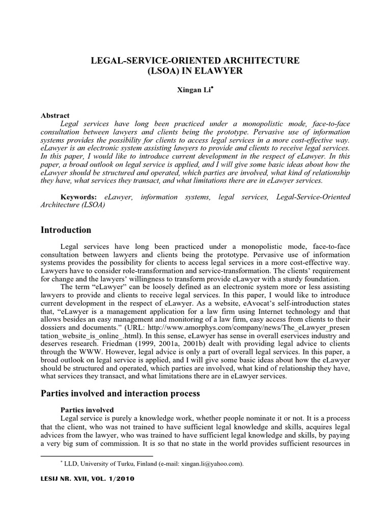 Legal Service Oriented Architecture | PDF | Practice Of Law | Lawyer
