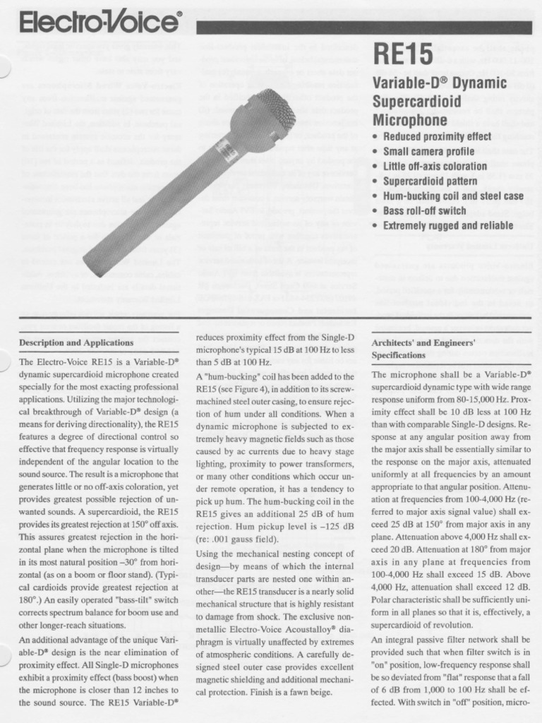 RE15 Engineering Data Sheet | PDF | Microphone | Waves