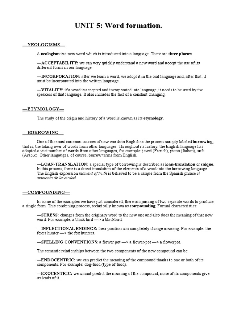 Unit 5 (Word Formation) | PDF | English Language | Syntax
