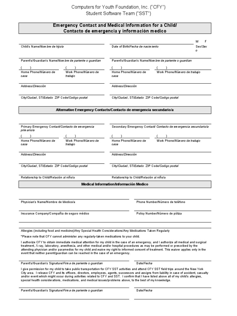 SST Emergency-Medical Consent Form (SPANISH RMM) | PDF | Medicine | Health Care