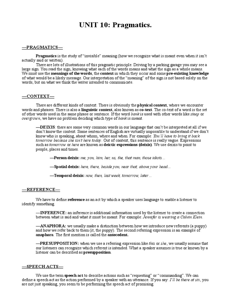 Unit 10 (Pragmatics) | PDF | Symbols | Human Communication