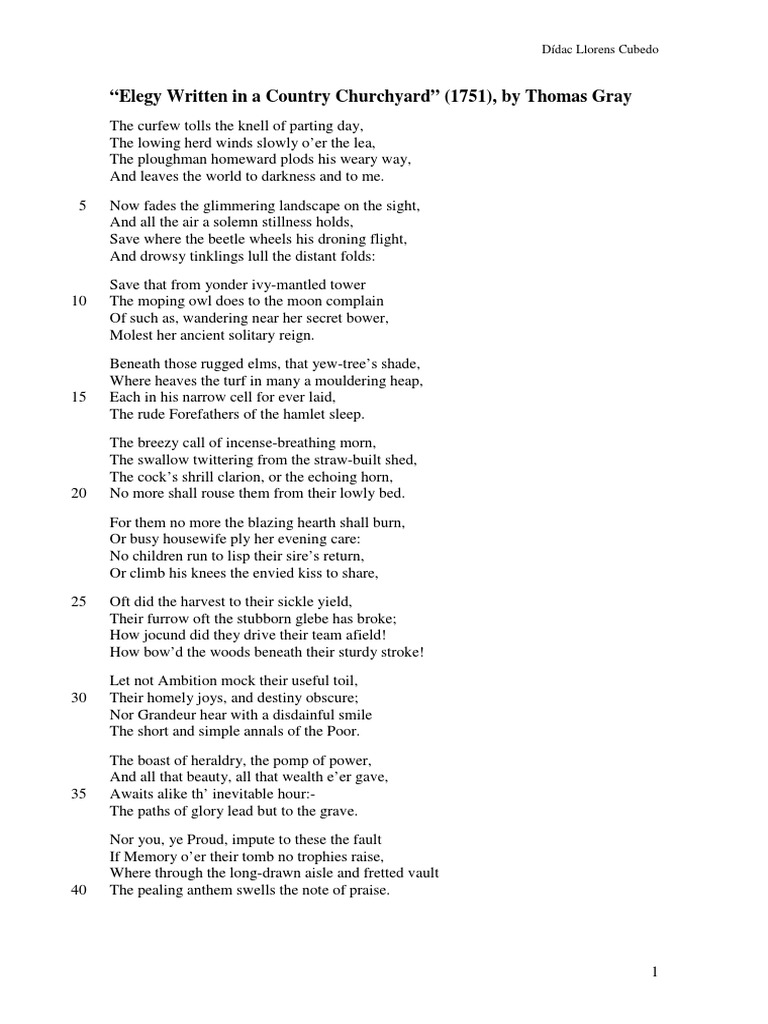 Thomas Gray Elegy | PDF | Cicero | Poetry