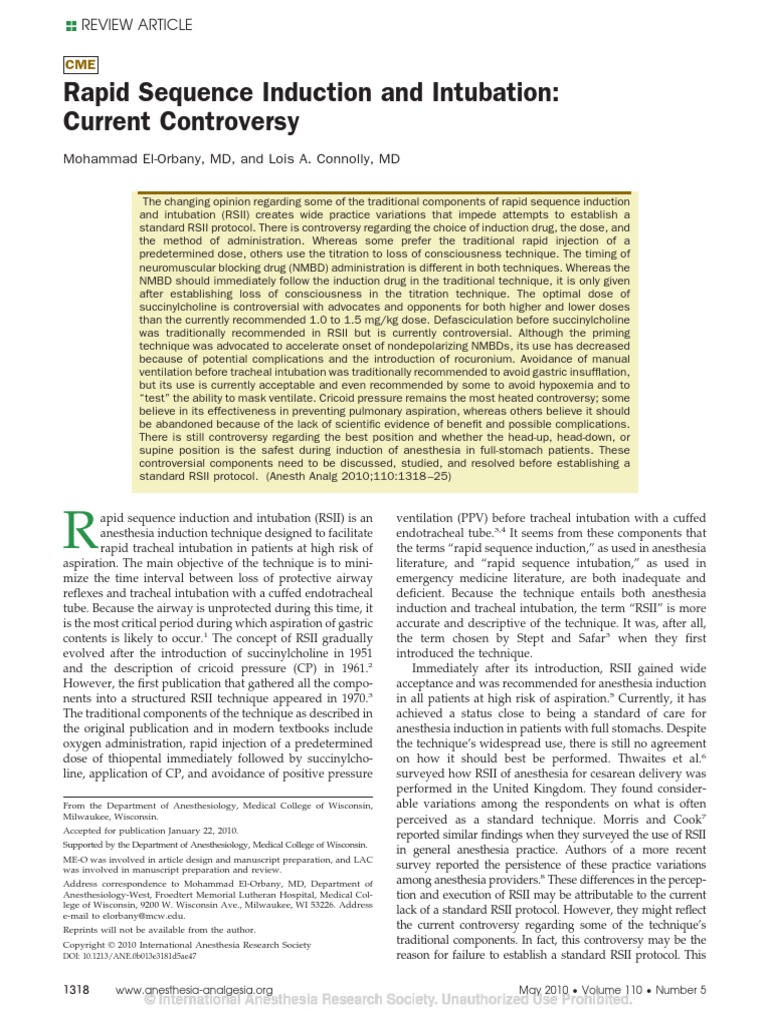 Rapid Sequence Induction and Intubation | PDF | Anesthesia | Opioid