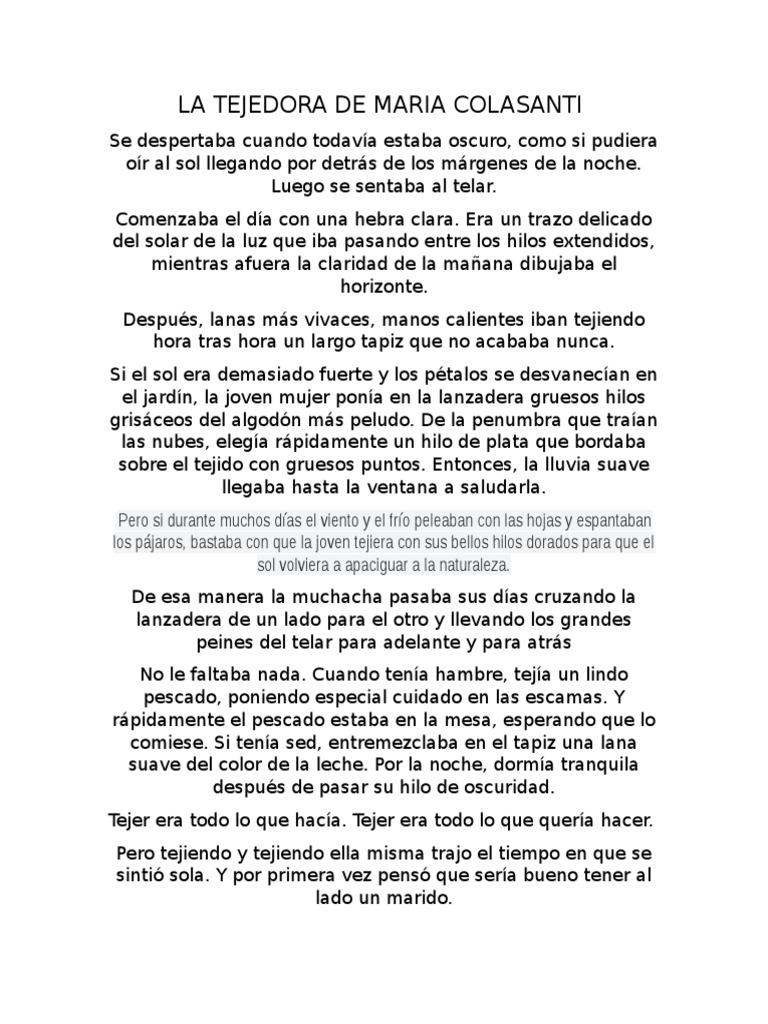 La Tejedora de Maria Colasanti | PDF
