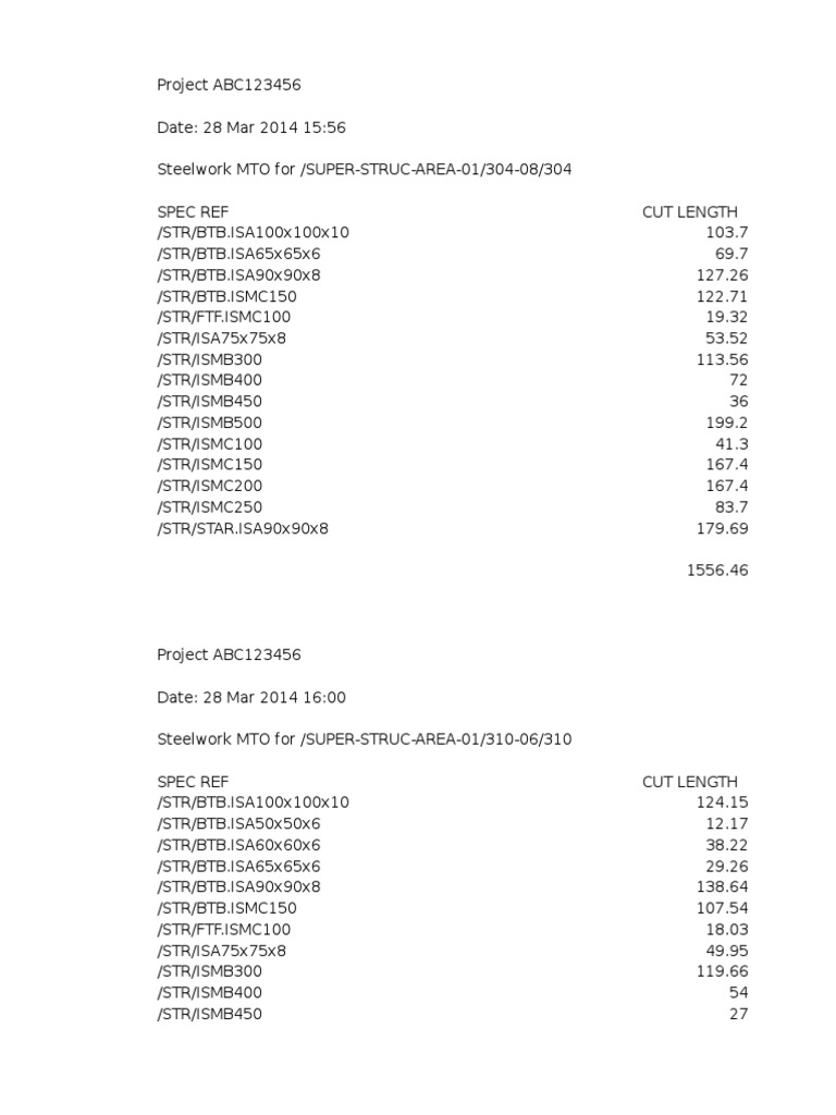 MTO Extracted From PDMS | PDF
