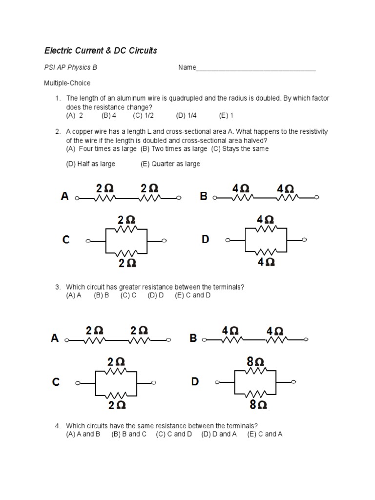 Electric Current Circuits Practice Problems | PDF