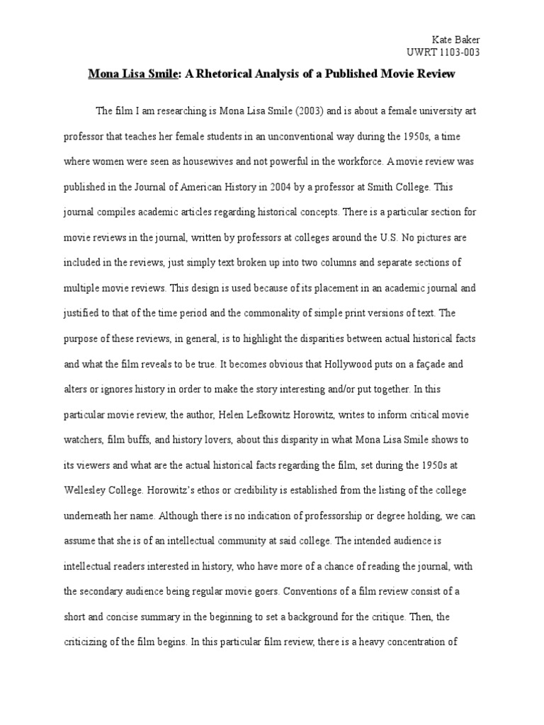 Rhetorical Analysis of Published Movie Review | PDF | Citation ...
