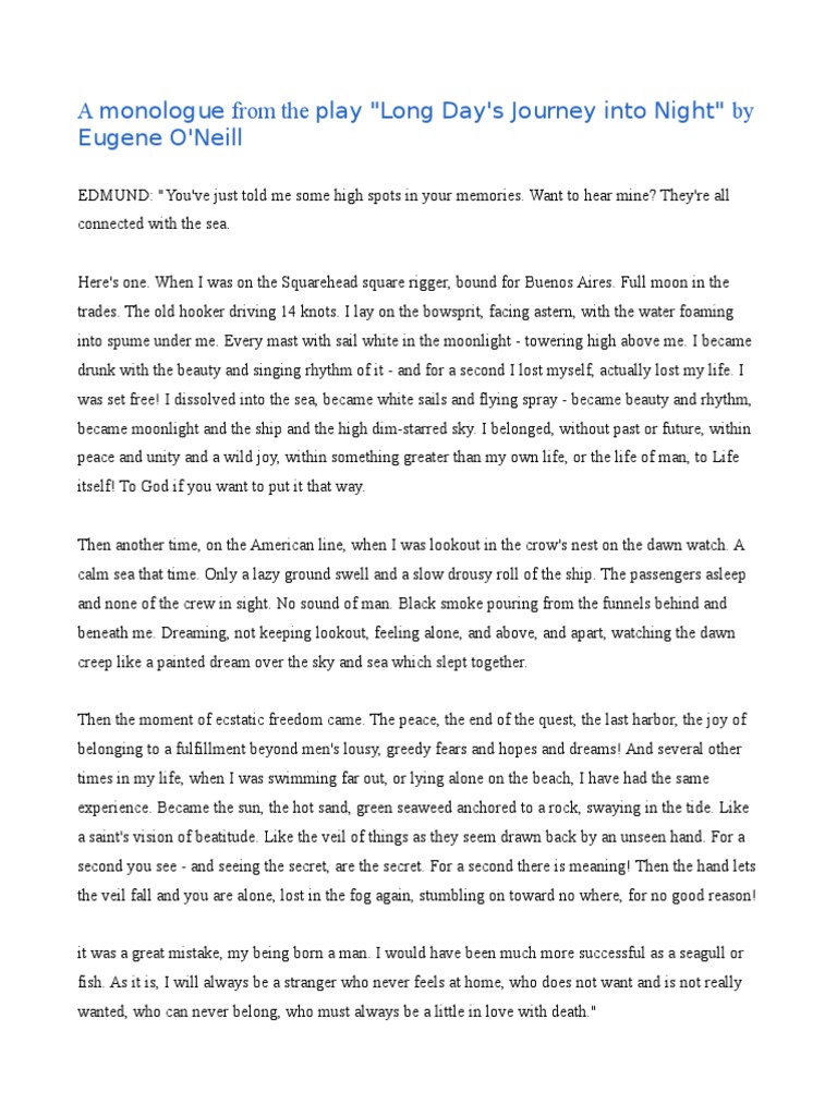 A Monologue From The Play "Long Day's Journey Into Night" by Eugene O ...