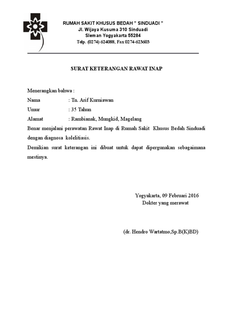 Surat Keterangan Rawat Inap | PDF