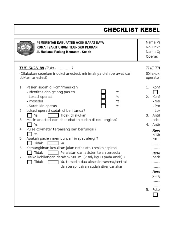 Form CheckList Keselamatan Operasi - Time Out | PDF